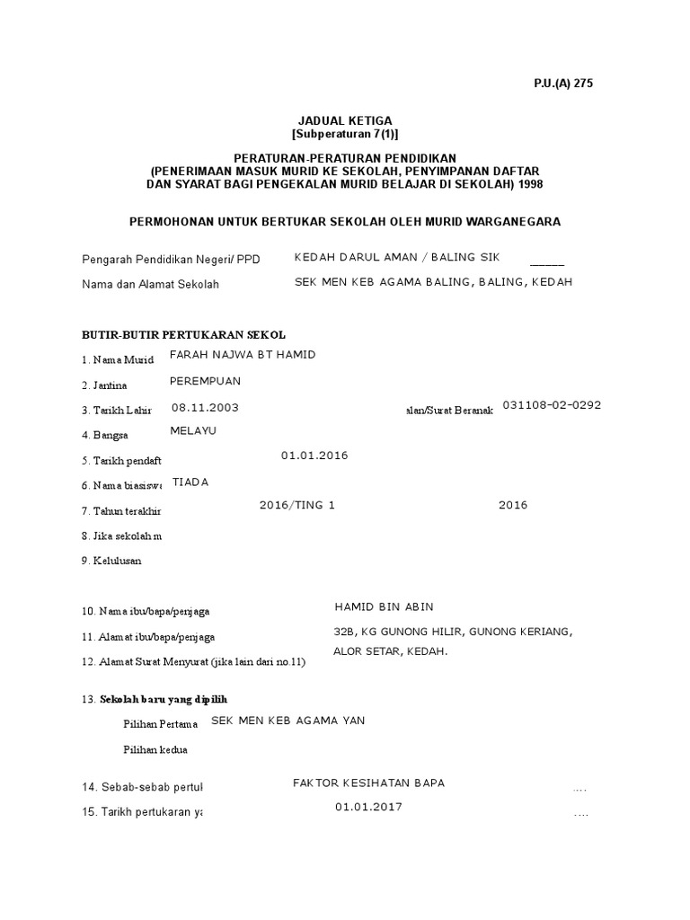 Borang PUA275 | PDF