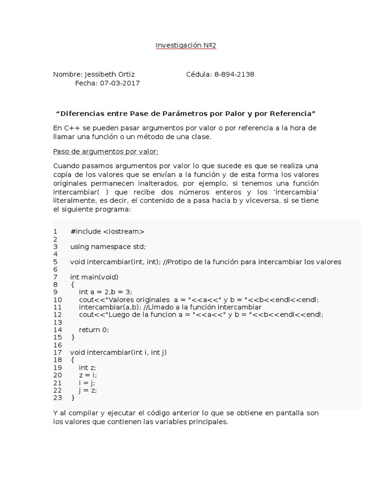 Diferencias Entre Paso de Parametros Por Valor y Por Referencia | PDF ...