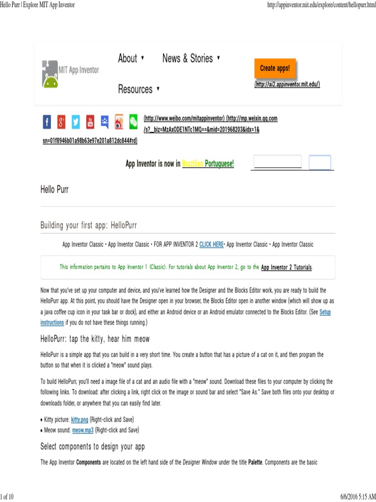 Hello Purr - Explore MIT App Inventor | PDF