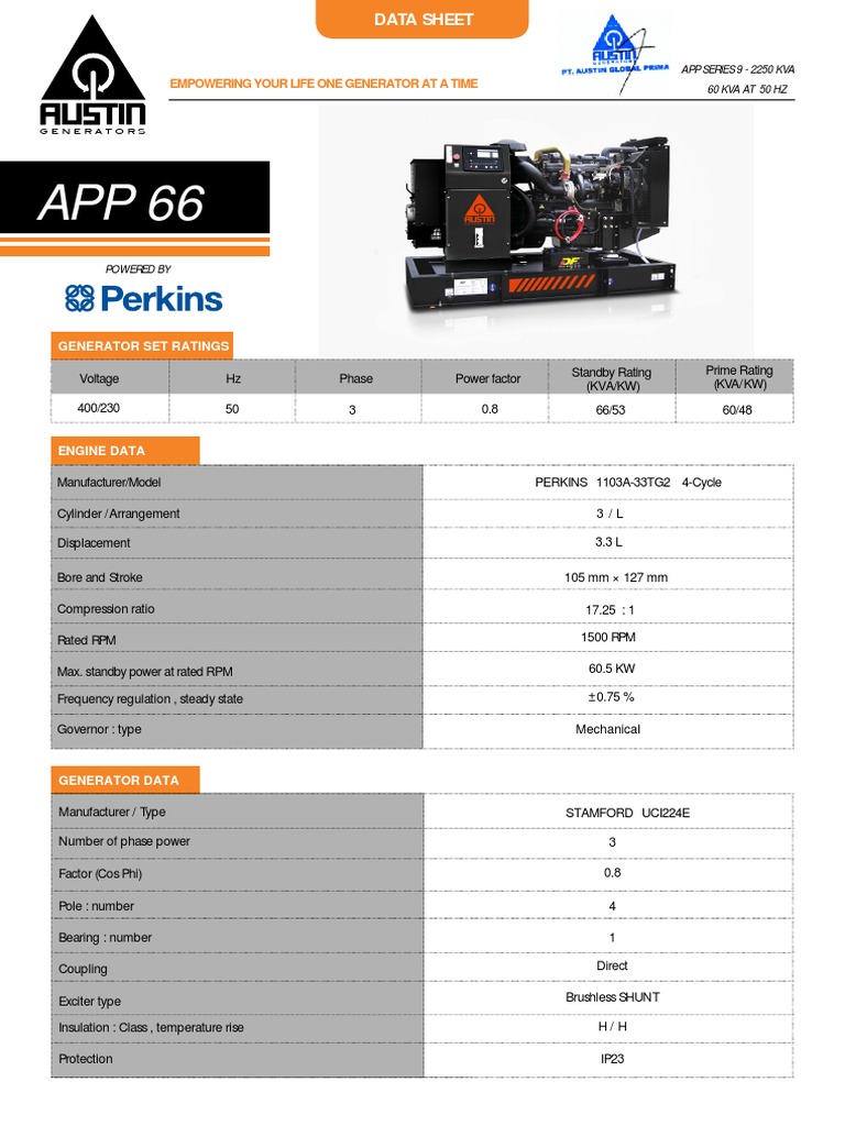 60 KVA Perkins Generator Data Sheet | PDF | Rotating Machines | Vehicles
