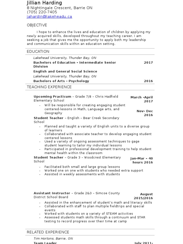 Resume 2017 - Jillian Harding | PDF | Secondary School | Teachers
