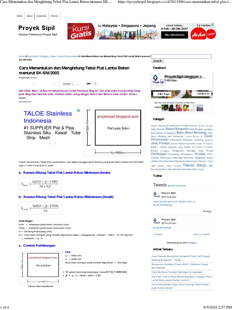 Cara Menentukan Dan Menghitung Tebal Plat Lantai Beton | PDF