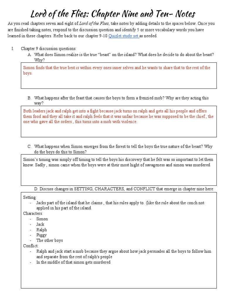 Lord of the Flies: Ch. 9-10 Notes & Analysis | PDF | History | Young Adult