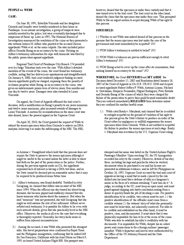 People vs. Webb Case | PDF | Criminal Justice | Crime & Violence