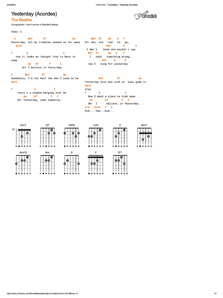 Cifra Club - The Beatles - Yesterday (Acordes) | PDF