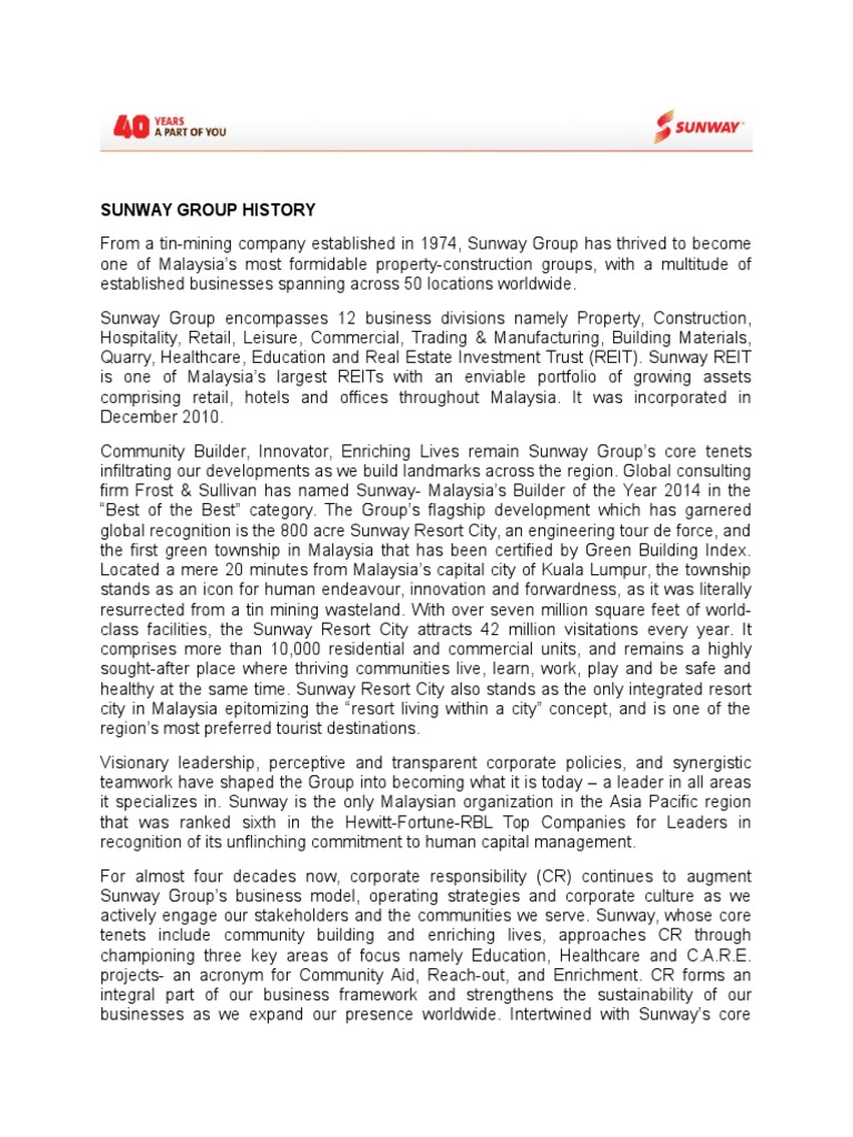 Sunway Group History | PDF | Business