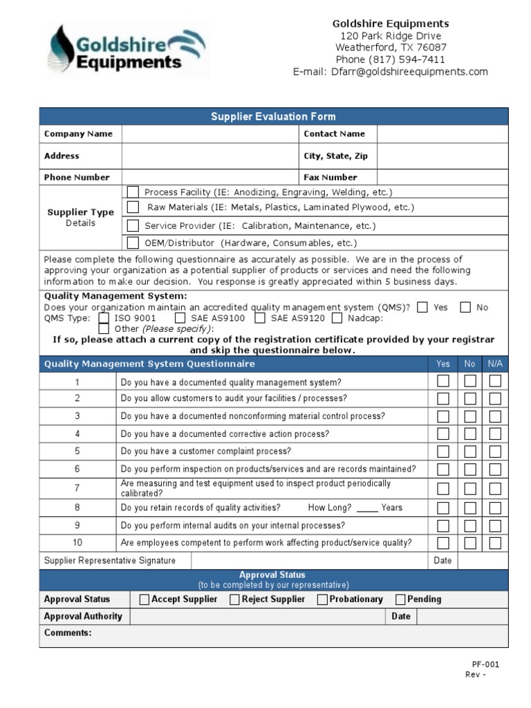 Supplier Evaluation Form for ISO 9001 | PDF | Quality Management System ...
