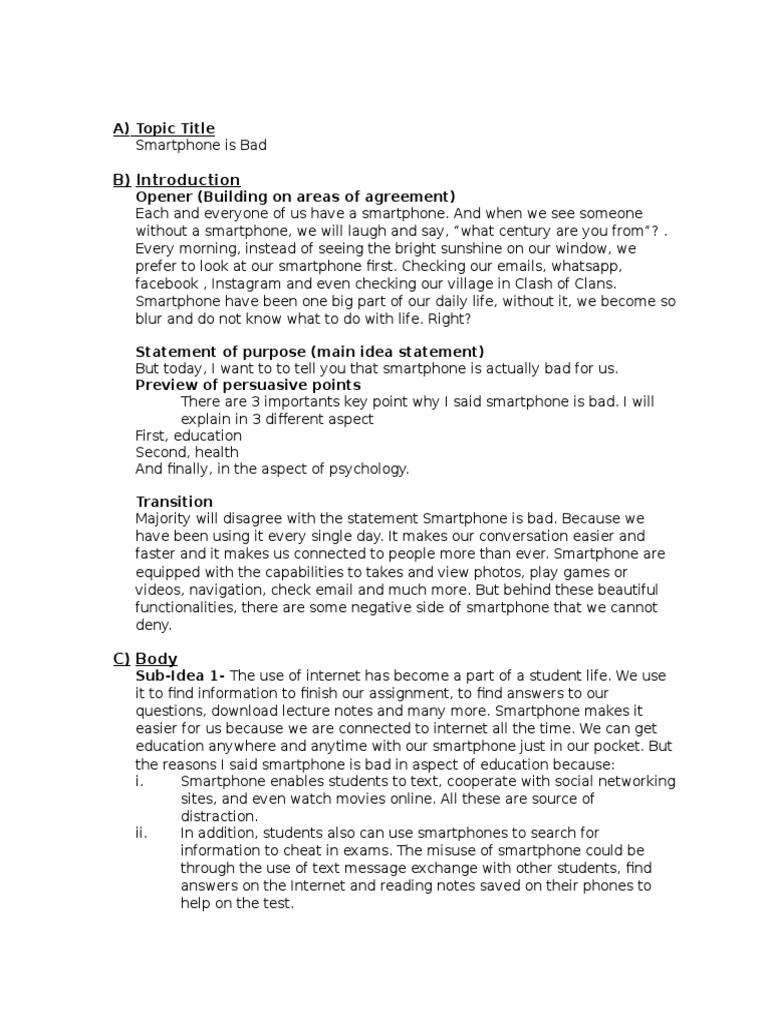 Persuasive Speech-Smartphone Is Bad | Download Free PDF | Smartphone ...
