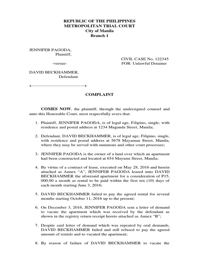 Sample Legal Forms | PDF | Lawsuit | Complaint