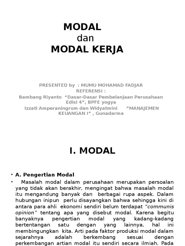 MODAL Dan Jenis Jenis Modal Dan Modal Kerjaa | PDF