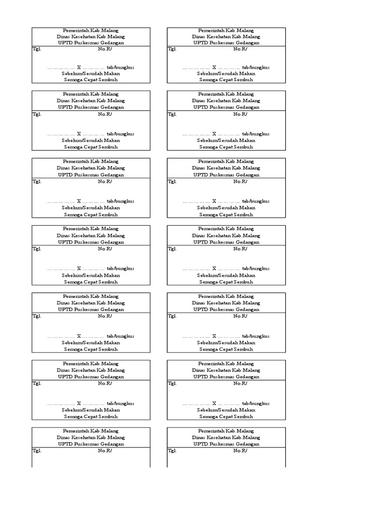 Format Etiket Obat Puskesmas Malang | PDF