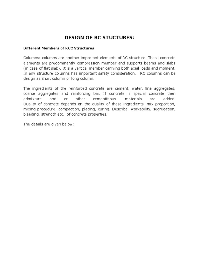 Design of RC Stuctures:: Different Members of RCC Structures | PDF