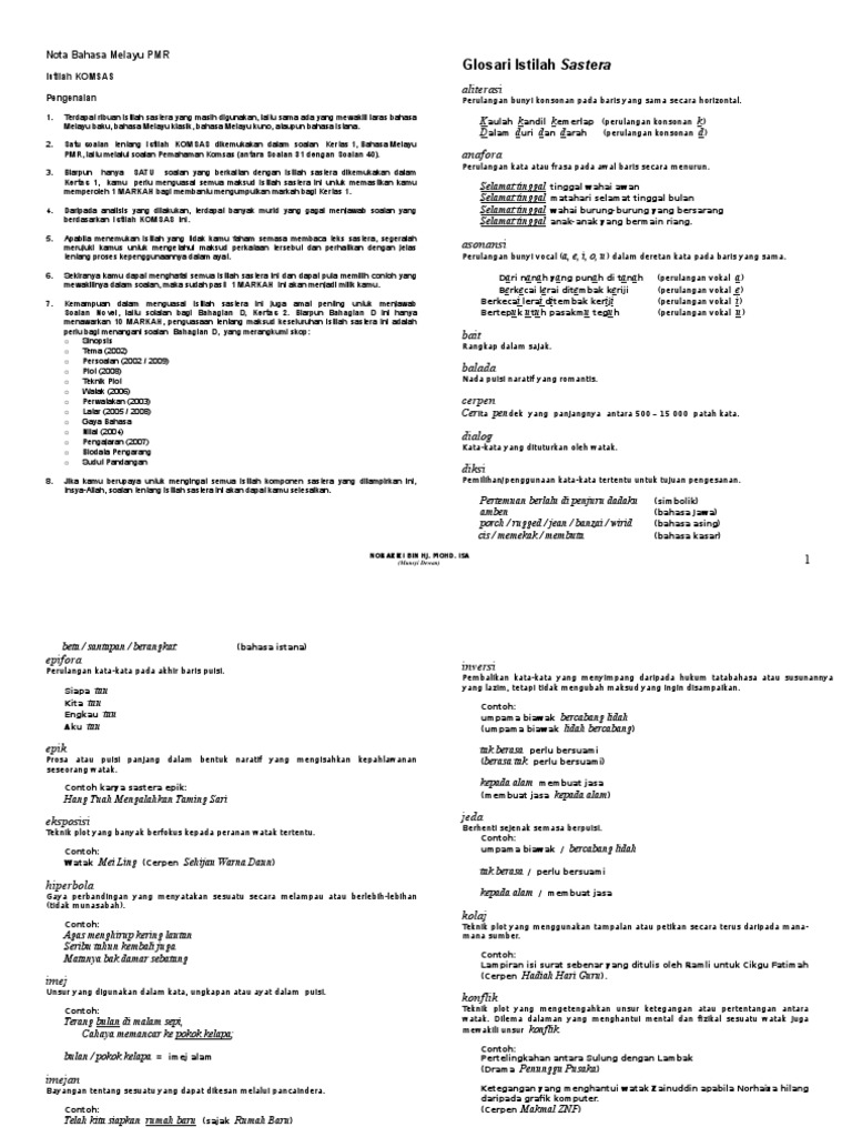 Istilah KOMSAS PMR | PDF | Seni & Disiplin Bahasa | Kajian Bahasa Asing