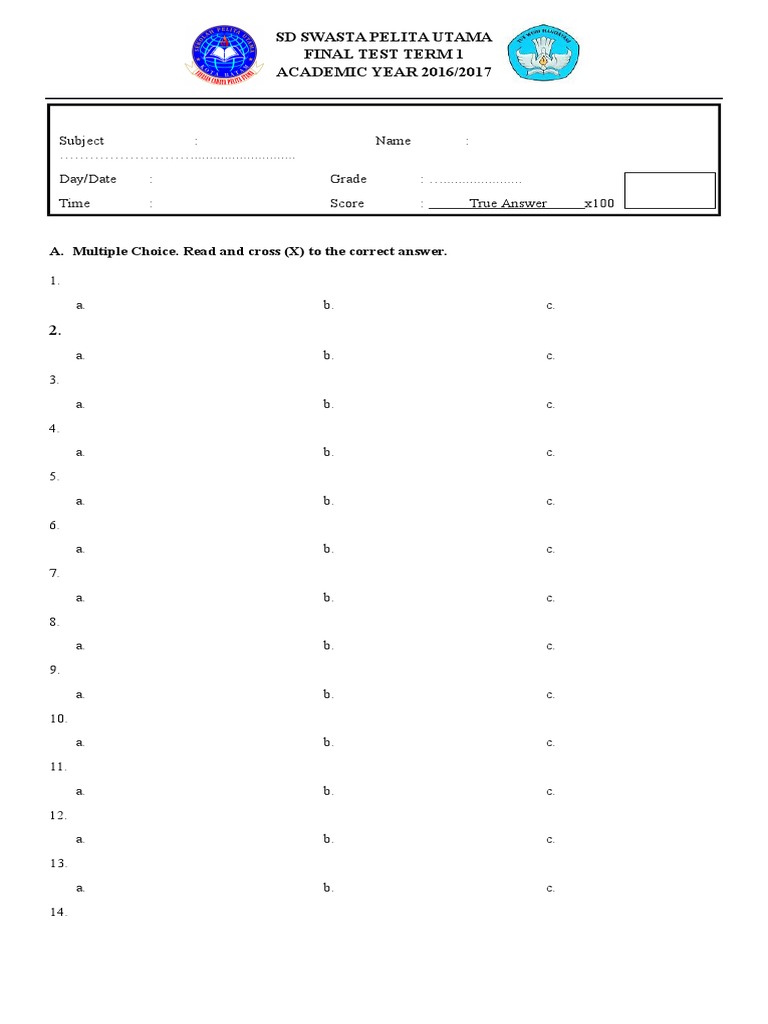 Blank Form For Test (A-C) | PDF | Tests | Psychometrics