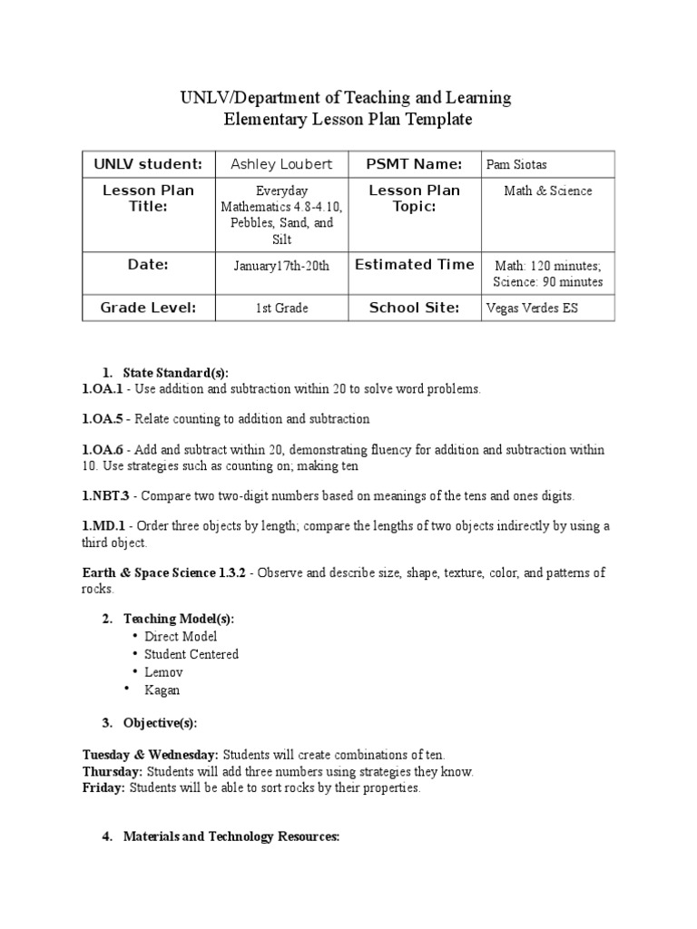 UNLV/Department of Teaching and Learning Elementary Lesson Plan ...