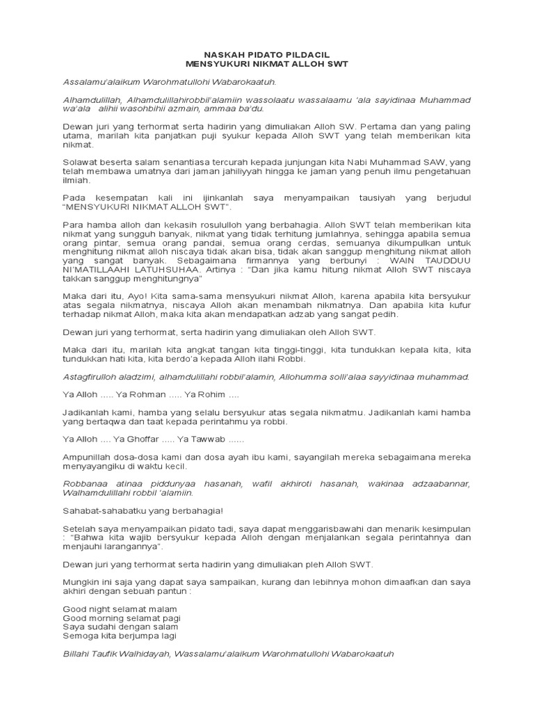 Naskah Pidato Pildacil | PDF