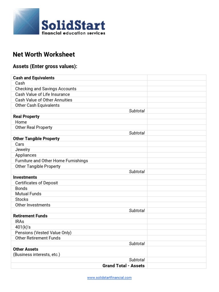 36 - Net Worth Worksheet | PDF