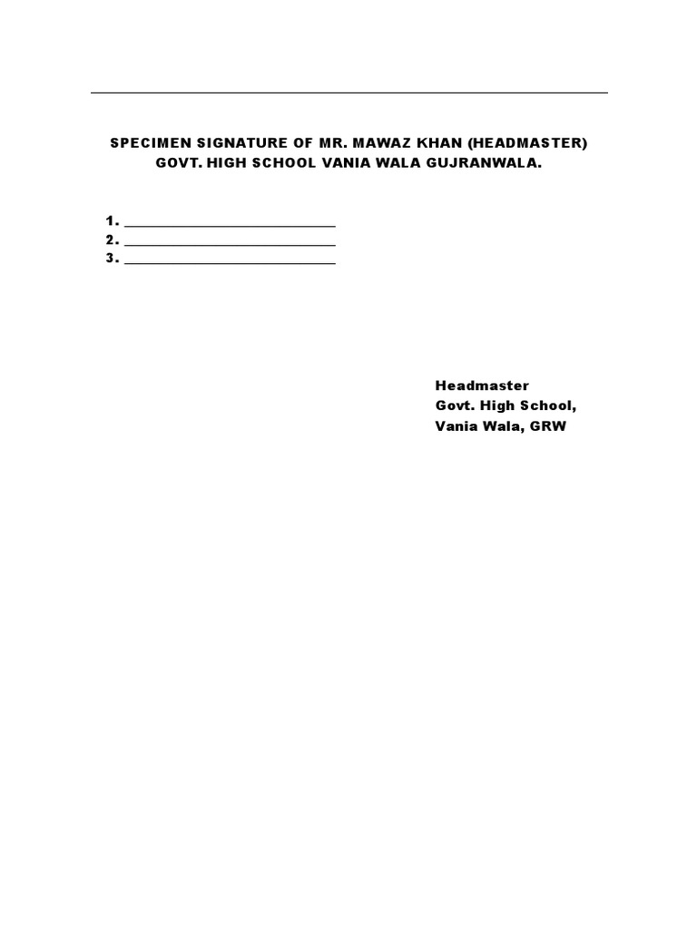 Headmaster Signature Samples for School | PDF