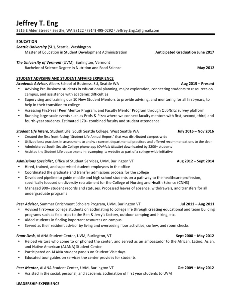 Student Affairs Resume 1 | PDF | Academia | Health Care