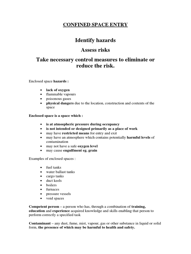 Confined Space Entry | Oxygen | Gases