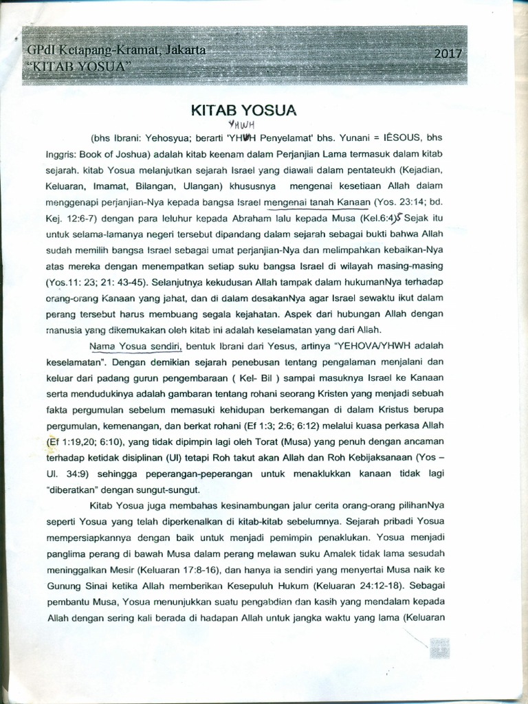 Kitab Yosua: Catatan Pelajaran | PDF