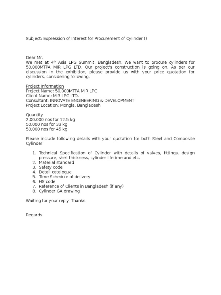 Expression of Interest Letter | PDF | Liquefied Petroleum Gas ...