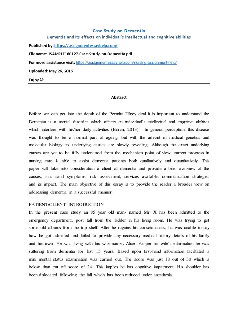 Nursing Assignment Sample On Case Study On Dementia | PDF | Dementia ...