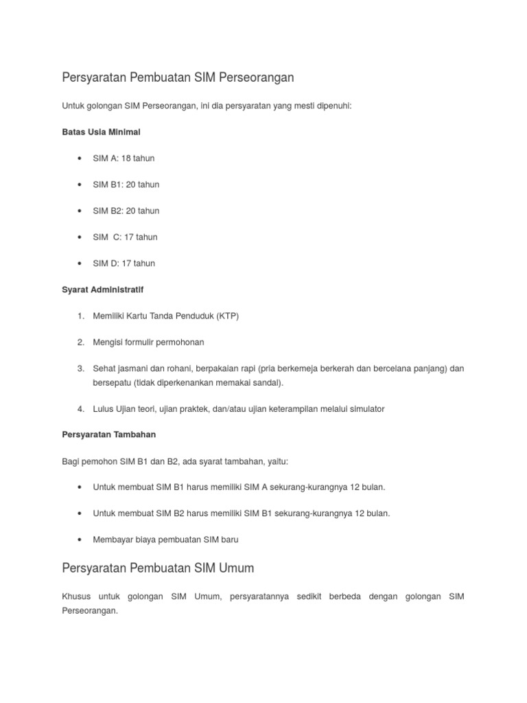 Syarat Pembuatan SIM B1 Umum | PDF