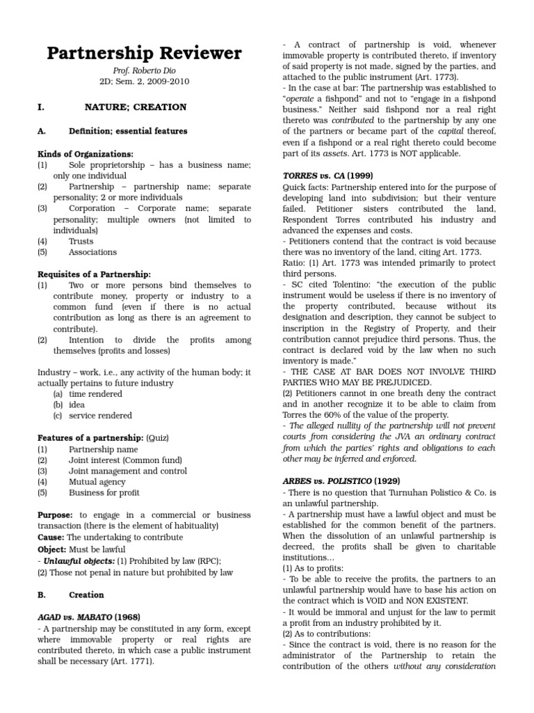 Partnership Reviewer | PDF | Partnership | Law Of Agency