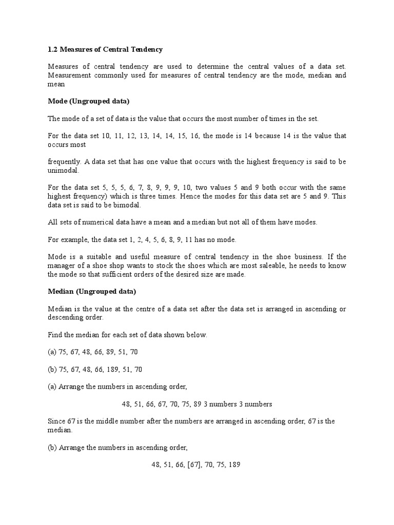 1.2 Measures of Central Tendency | PDF | Teaching Methods & Materials