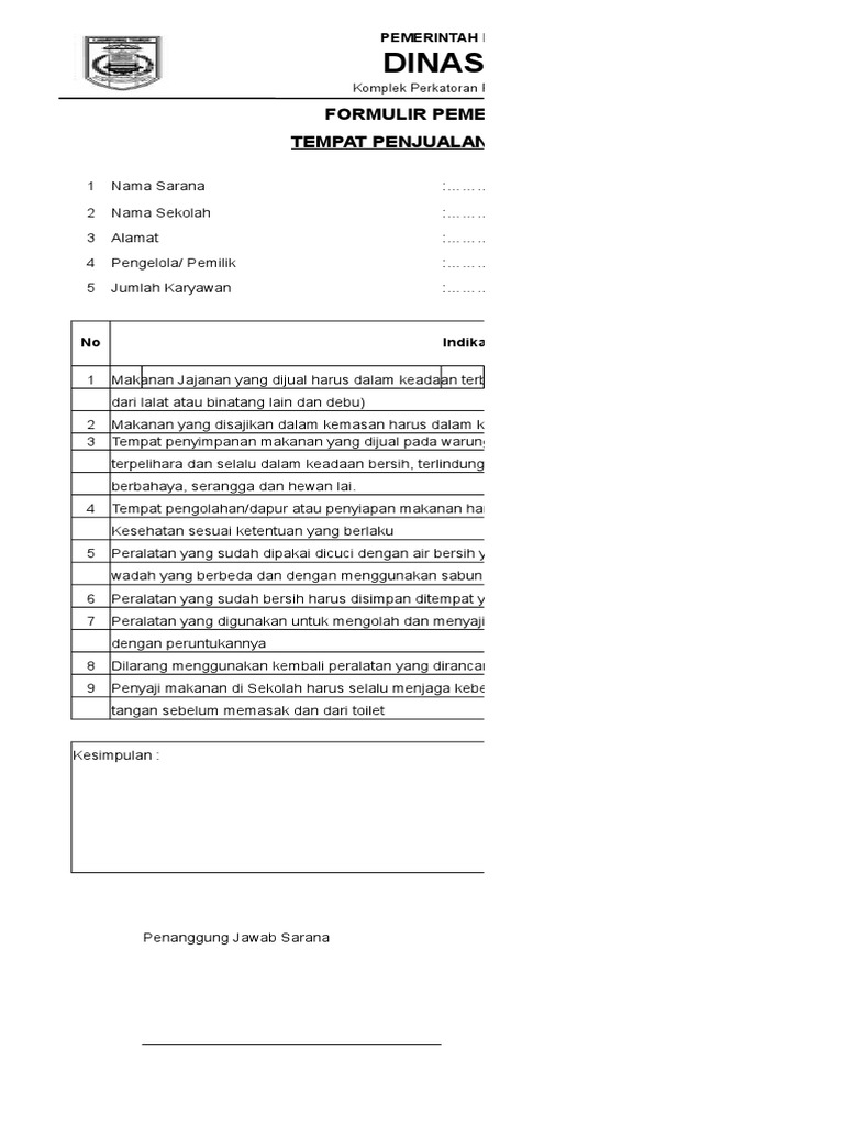 Form Pemeriksaan JAS&Kantin Sekolah | PDF