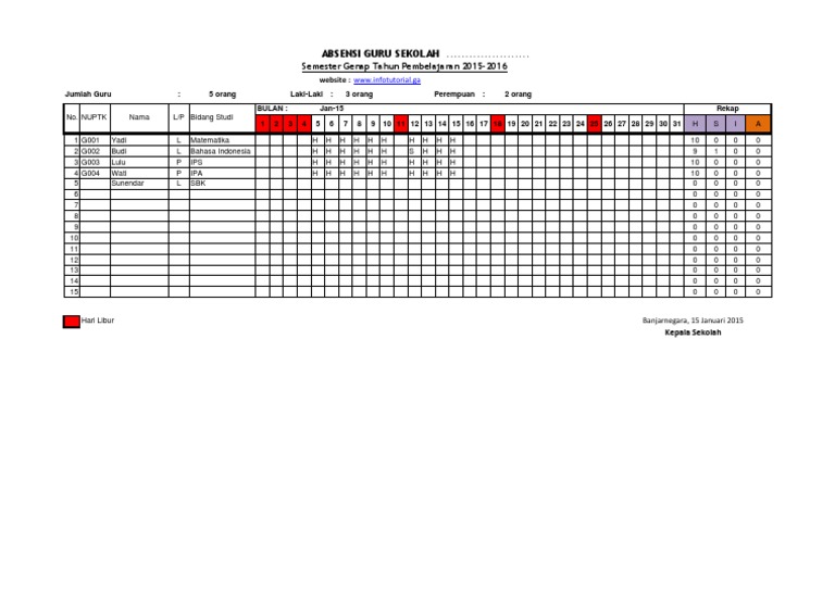 Format Absensi Guru Excel | PDF