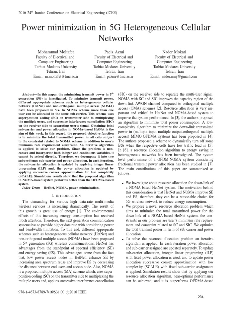 Power Minimization in 5G Heterogeneous Cellular Networks: Mohammad Moltafet Paeiz Azmi Nader ...