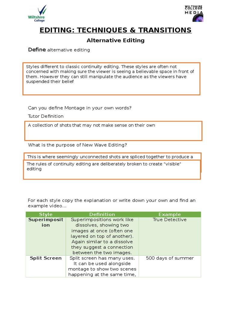 Alternative Editing Handout | PDF | Leisure