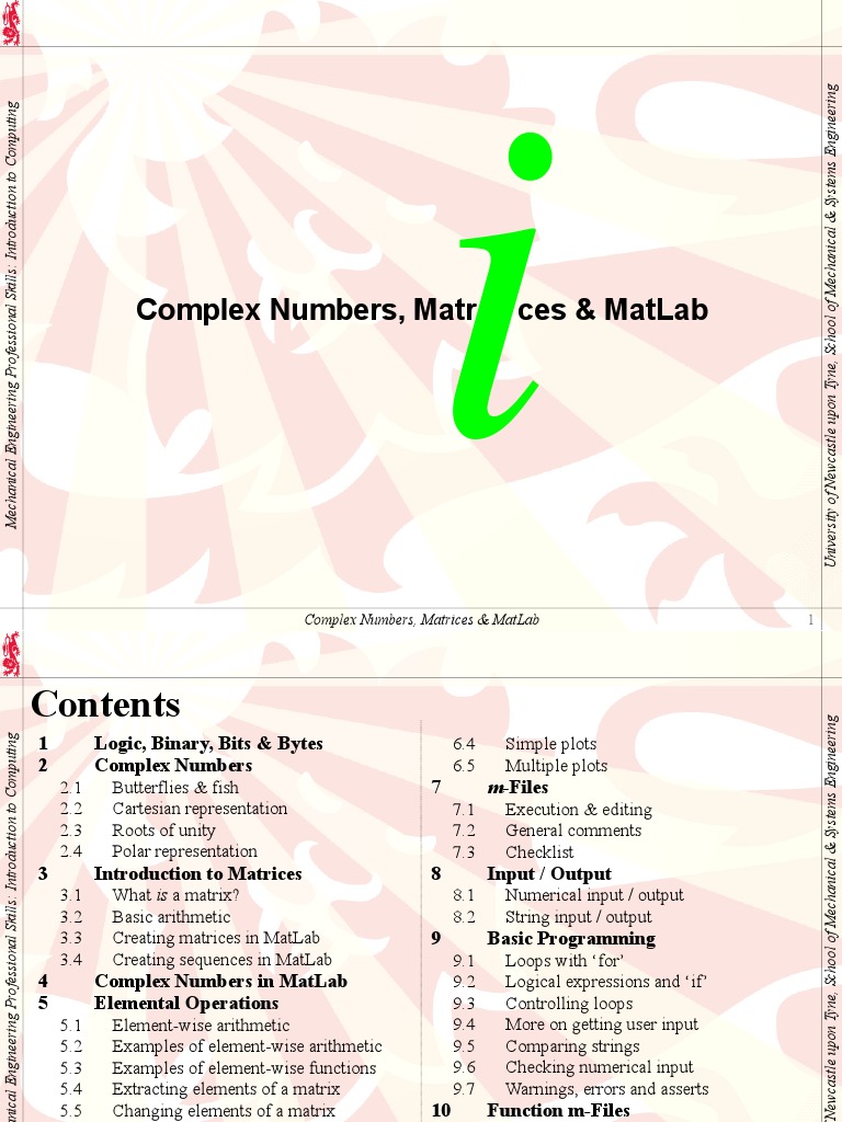 Complex Numbers, Matr Ces & Matlab | PDF | Matrix (Mathematics ...
