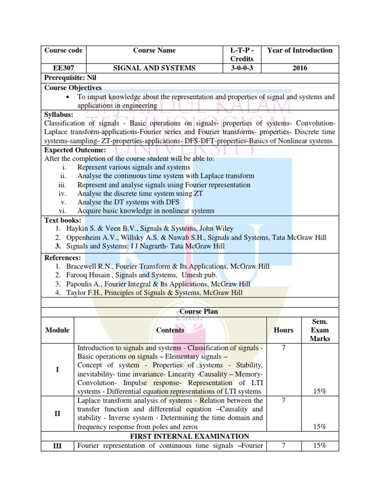 EE307: Signals and Systems Course | PDF | Fourier Transform | Analysis
