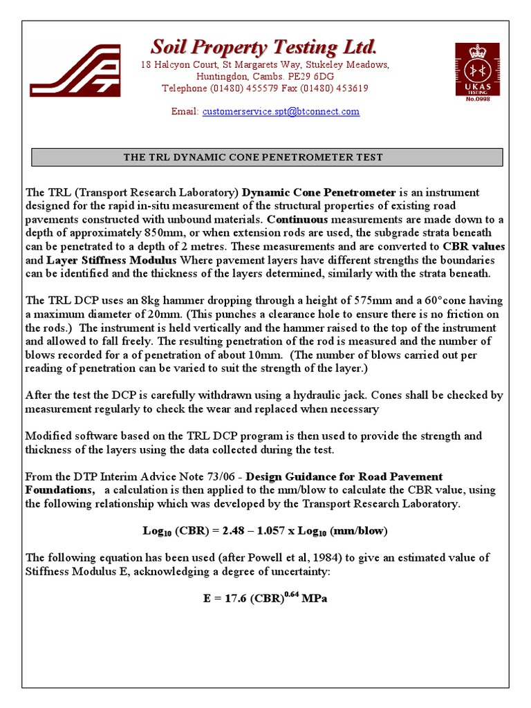 The TRL Dynamic Cone Penetrometer Test | PDF