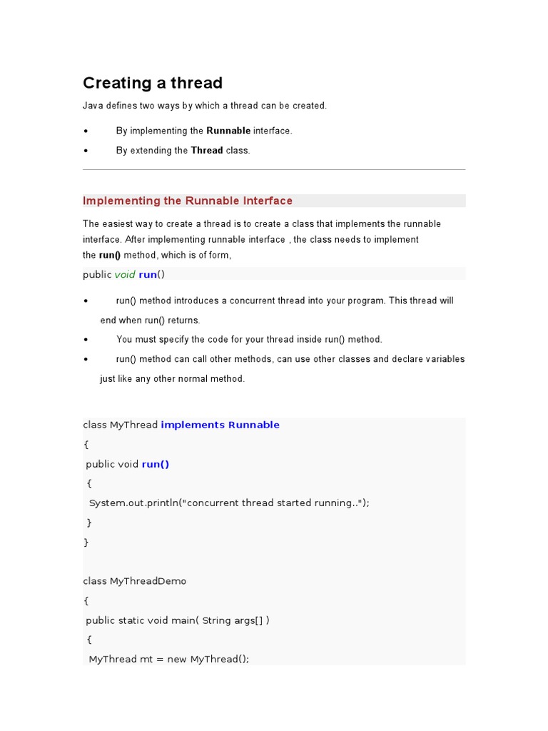 Creating A Thread | PDF | Method (Computer Programming) | Interface ...