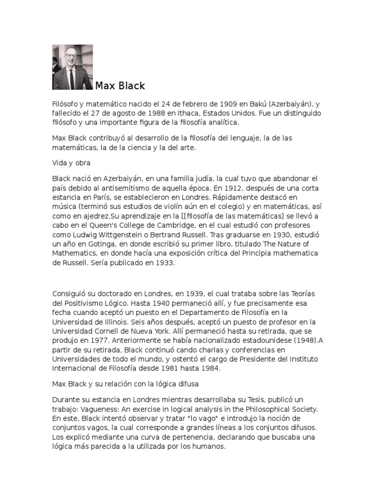 Max Black: Filosofía y Lógica Difusa | PDF | Interacciones de ...