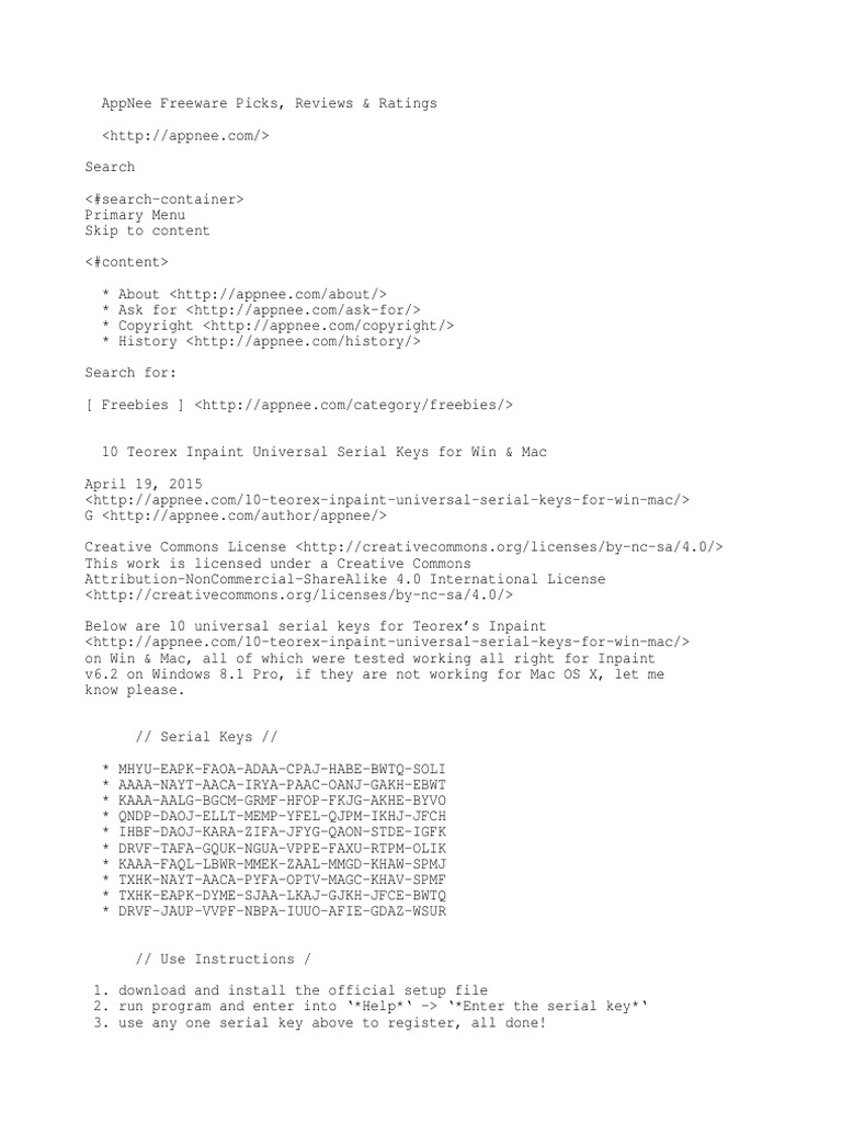 10 Teorex Inpaint Universal Serial Keys | PDF | Mac Os | Email Spam