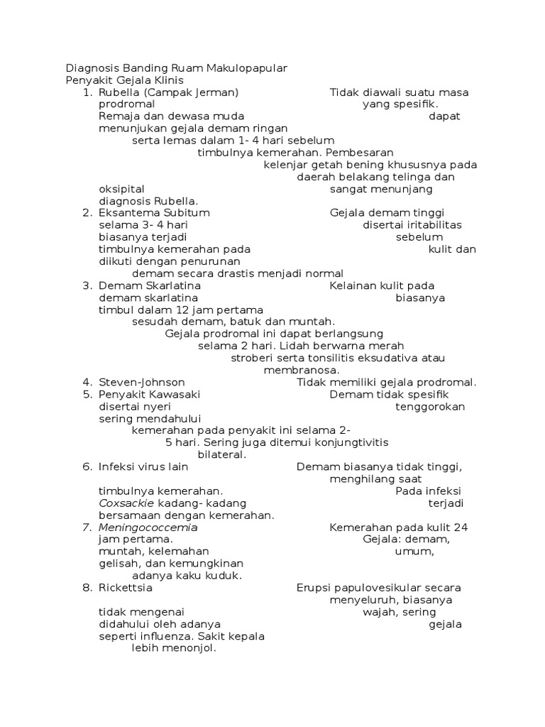 Diagnosis Banding Ruam Makulopapular | PDF