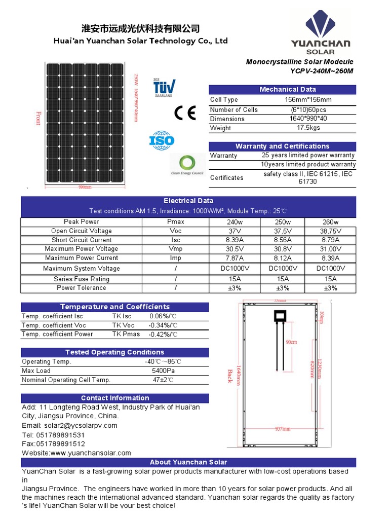 240w-260w Mono Datasheet | Solar Panel | Energy Conversion