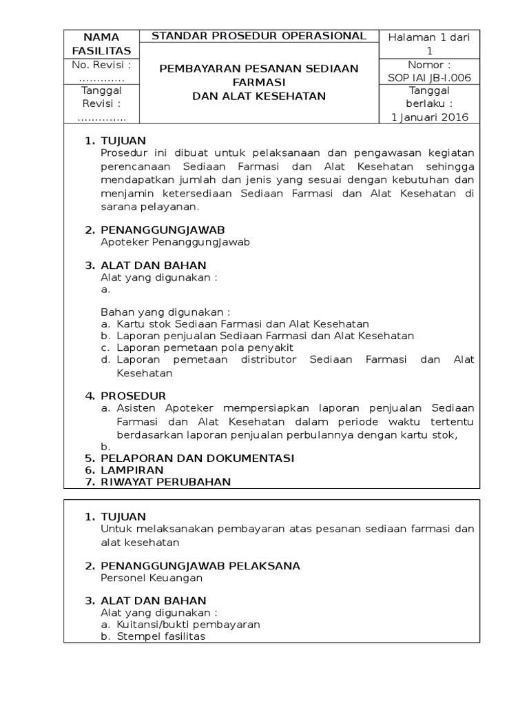 I-006 SOP Pembayaran Sediaan Farmasi Dan Alkes | PDF