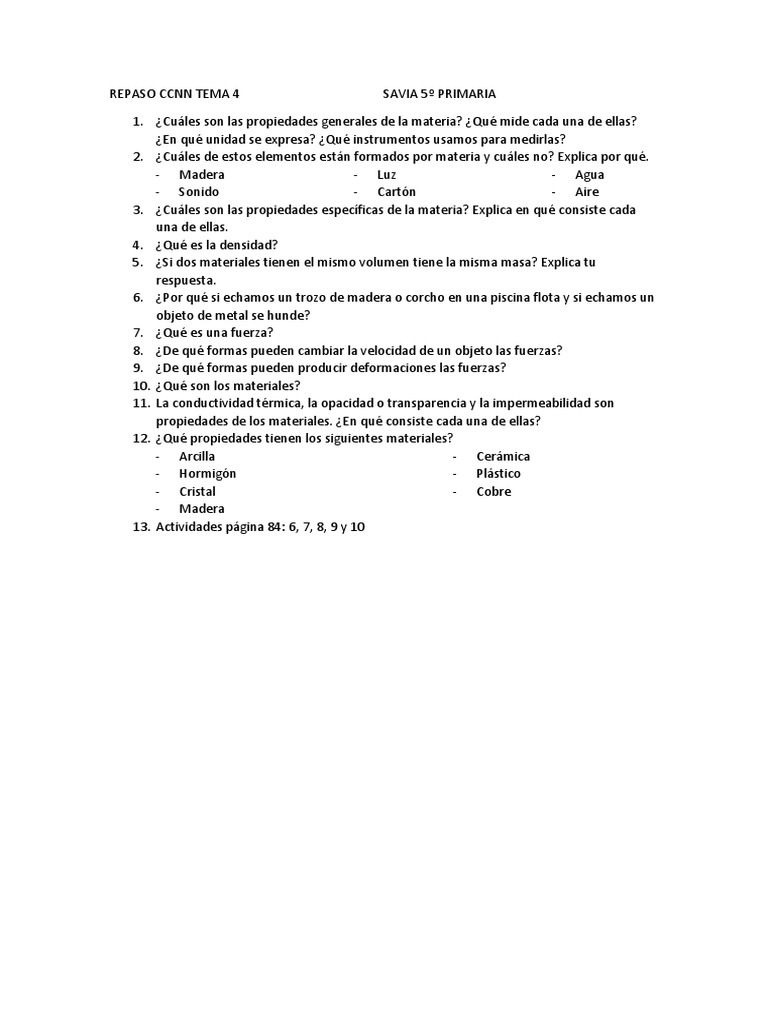 Repaso CCNN Tema 4 Savia 5º Primaria | PDF