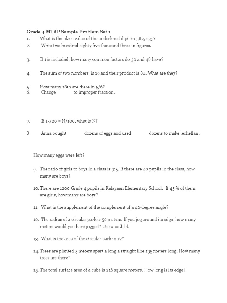 Grade 4 MTAP Sample Problem Set 1 | PDF | Geometry | Teaching Mathematics