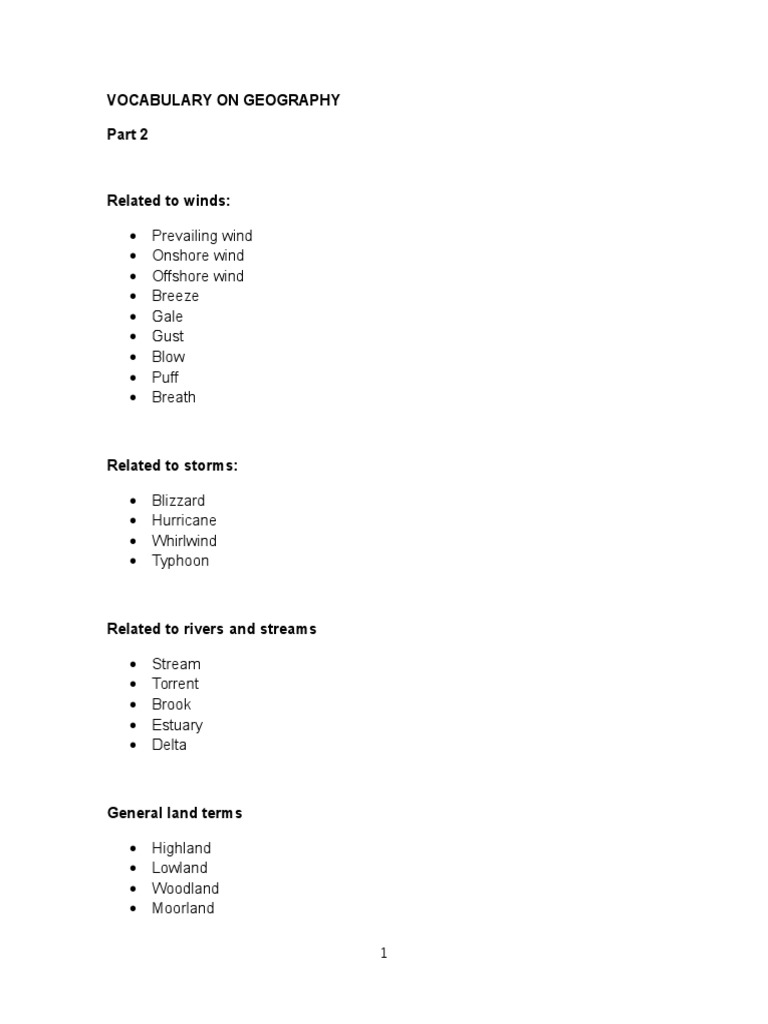 Essential Geography Vocabulary List | PDF