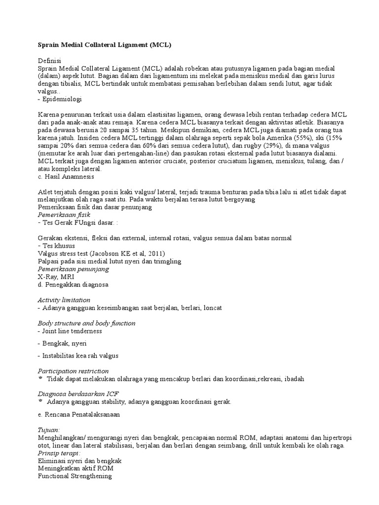 Sprain Medial Collateral Ligament | PDF