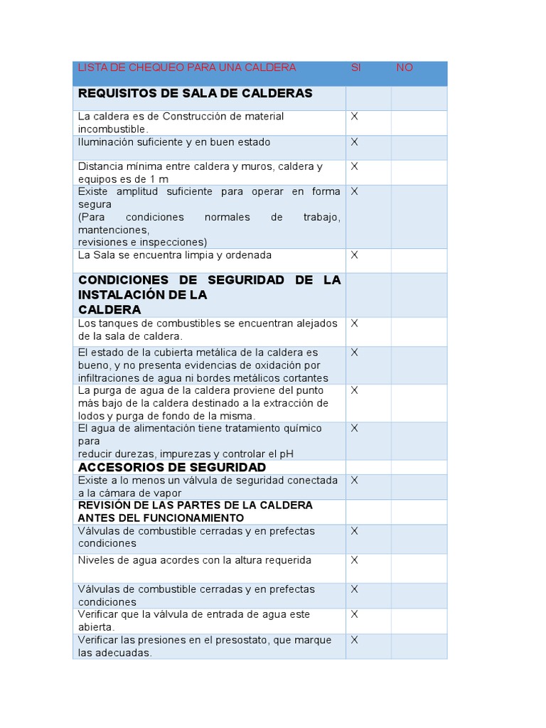 Lista de Chequeo para Una Caldera | PDF