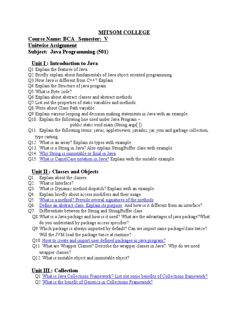Mitsom College Course Name: BCA Semester: V Unitwise Assignment Subject ...
