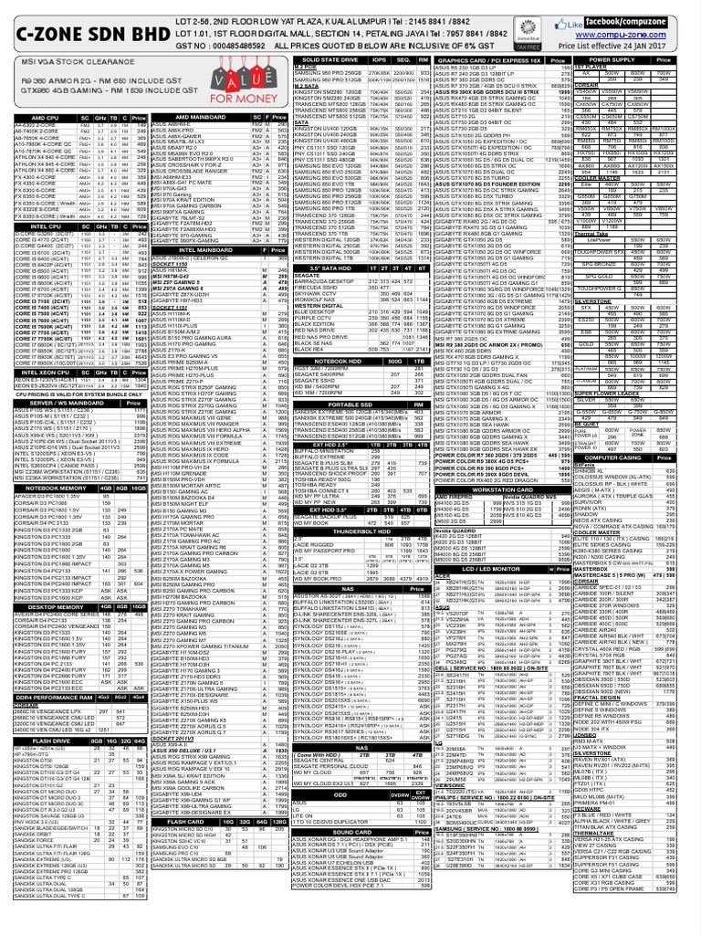 C-Zone SDN BHD: GST NO: 000485486592 All Prices Quoted Below Are ...